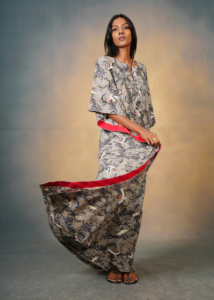 Surya Caftan - Crayon Cranes– Azurina